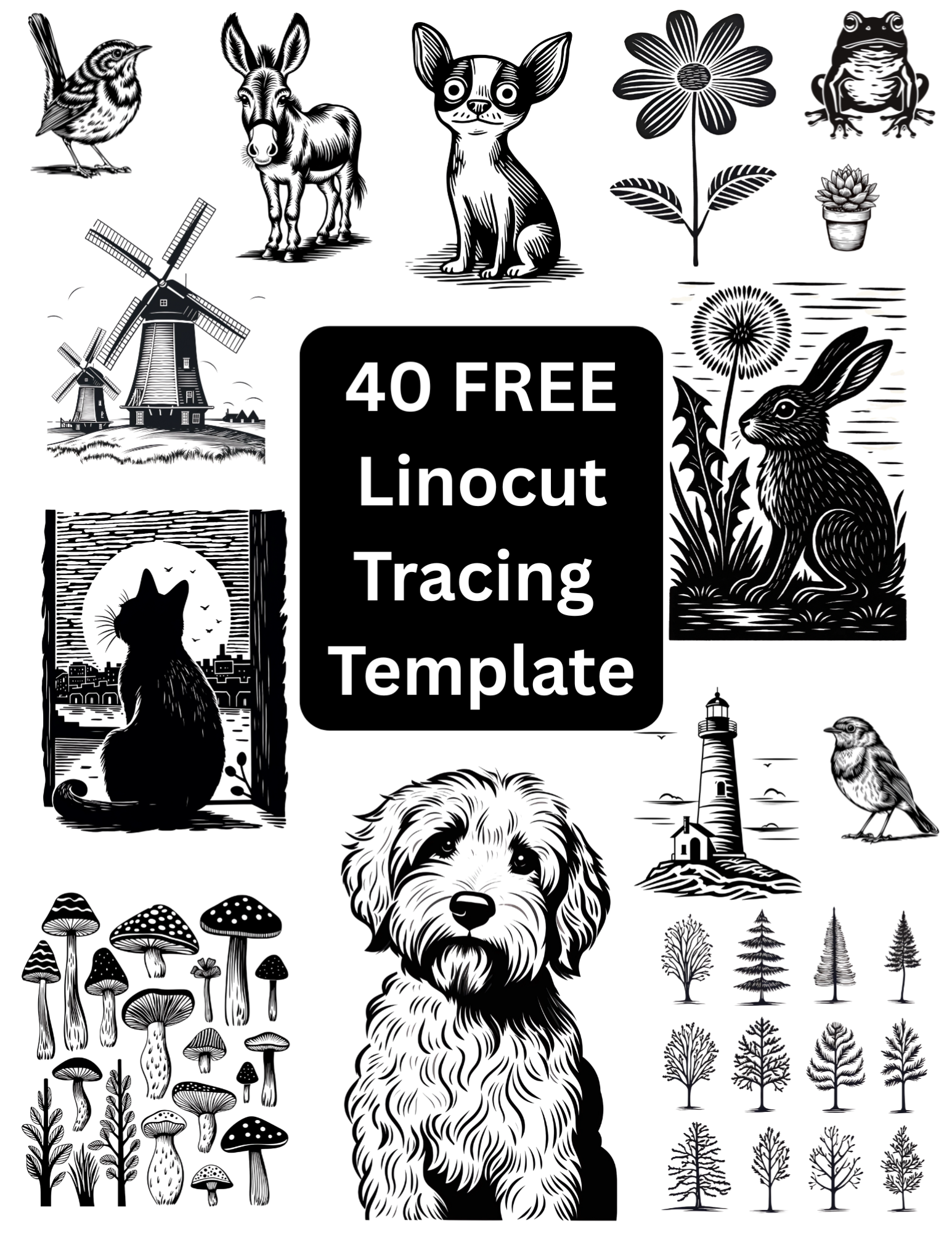 Linocut Inspired Free Tracing Templates
