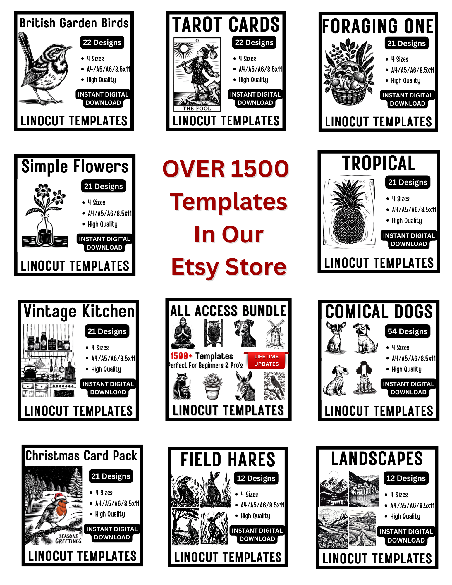 Linocut Inspired Free Tracing Templates