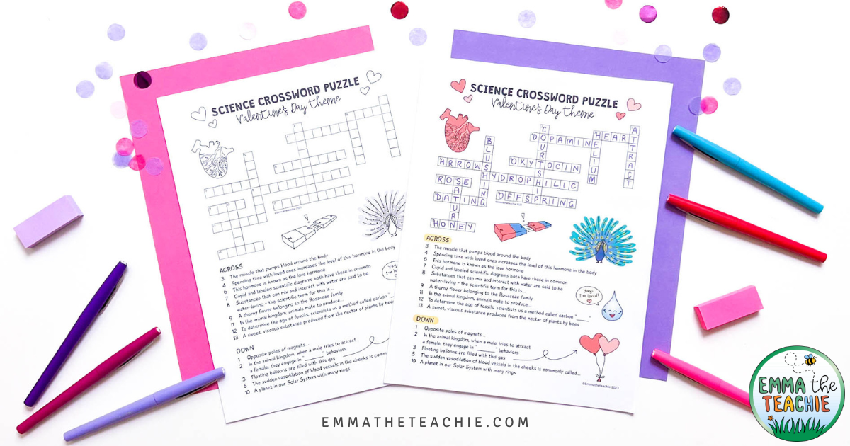 Free Science Activity for Valentine's Day - Crossword Puzzle