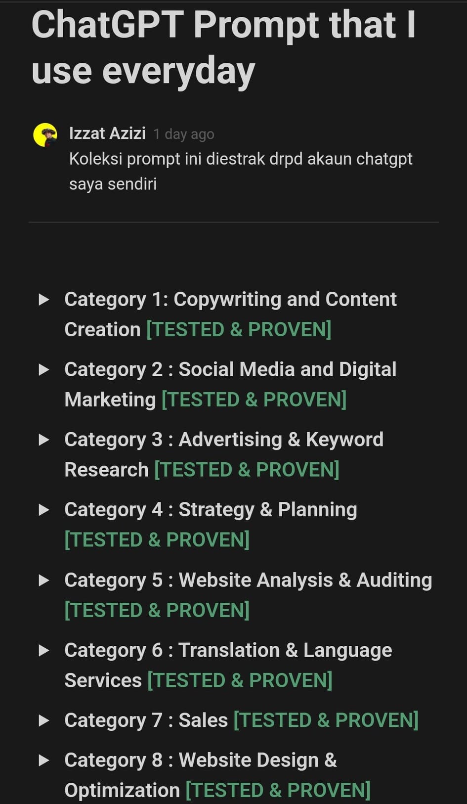 ChatGPT Prompt percuma untuk business owner dan marketer