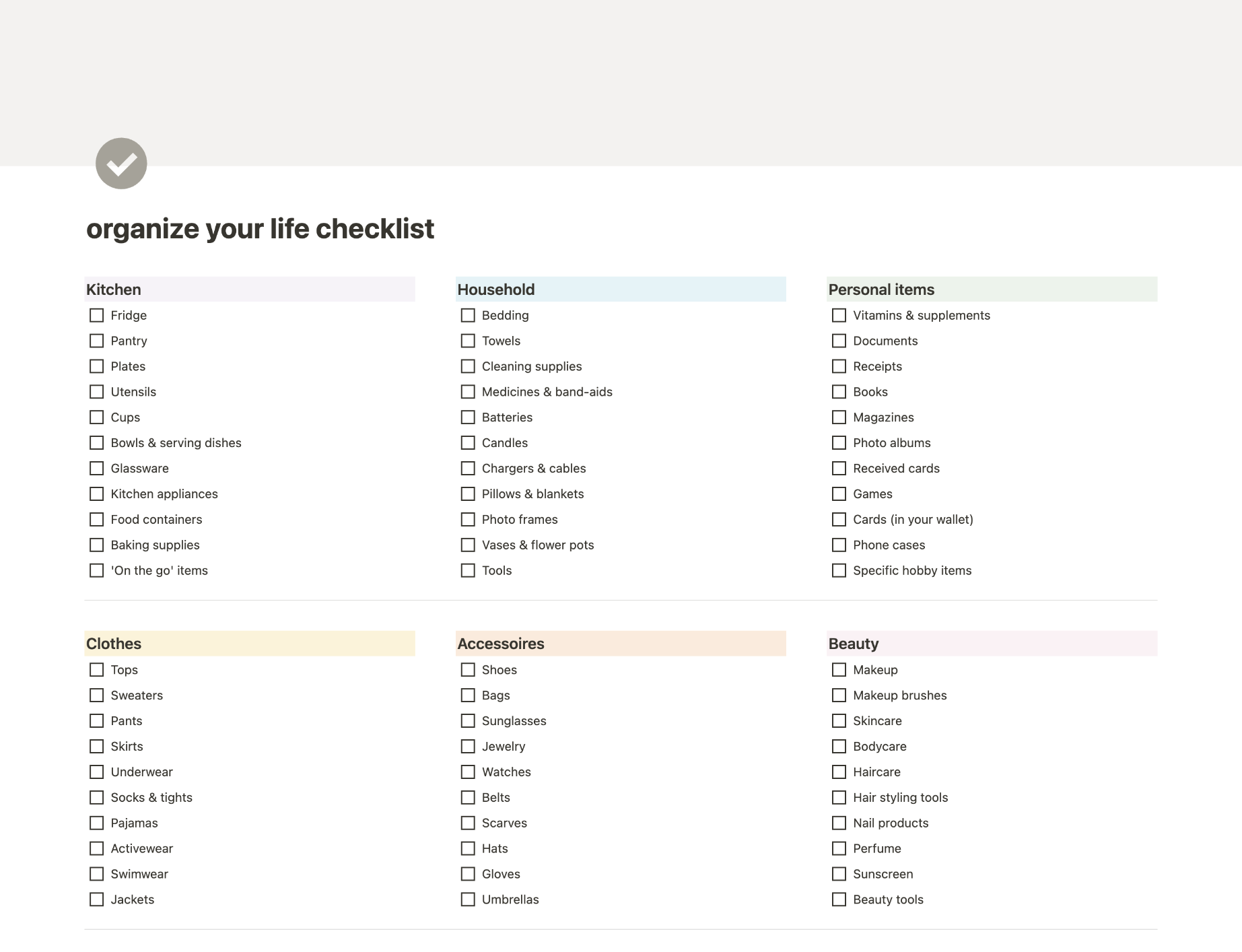 Organize your life checklist - Free download