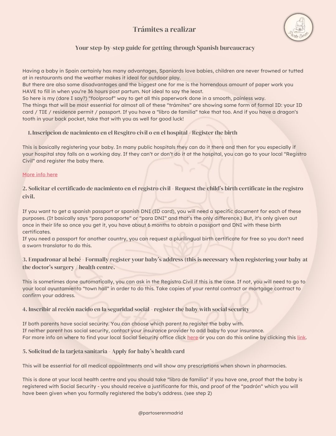 Spanish paperwork after having a baby