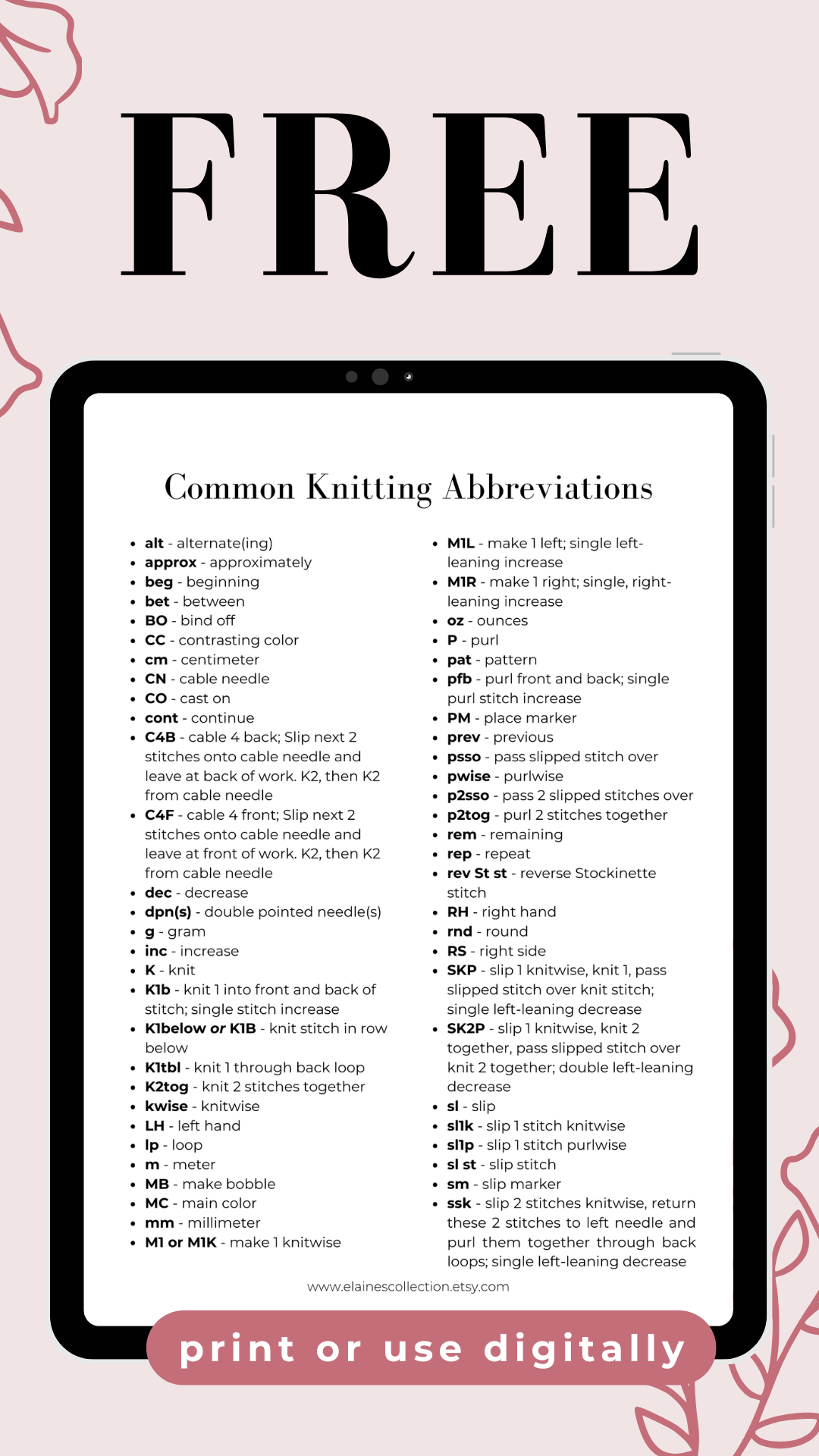 Free Knitting Pattern Abbreviations