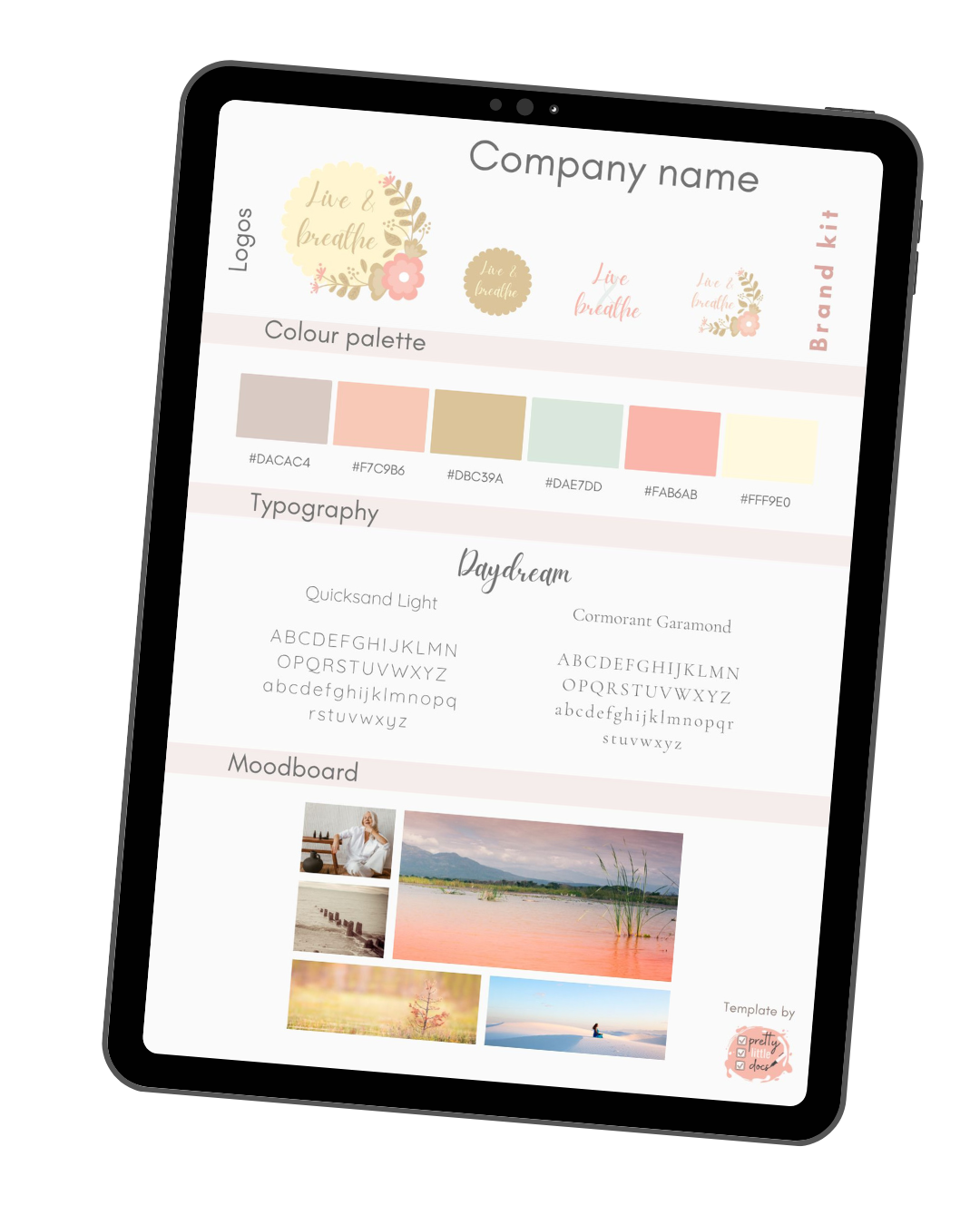 Canva brand kit template from Pretty Little Docs