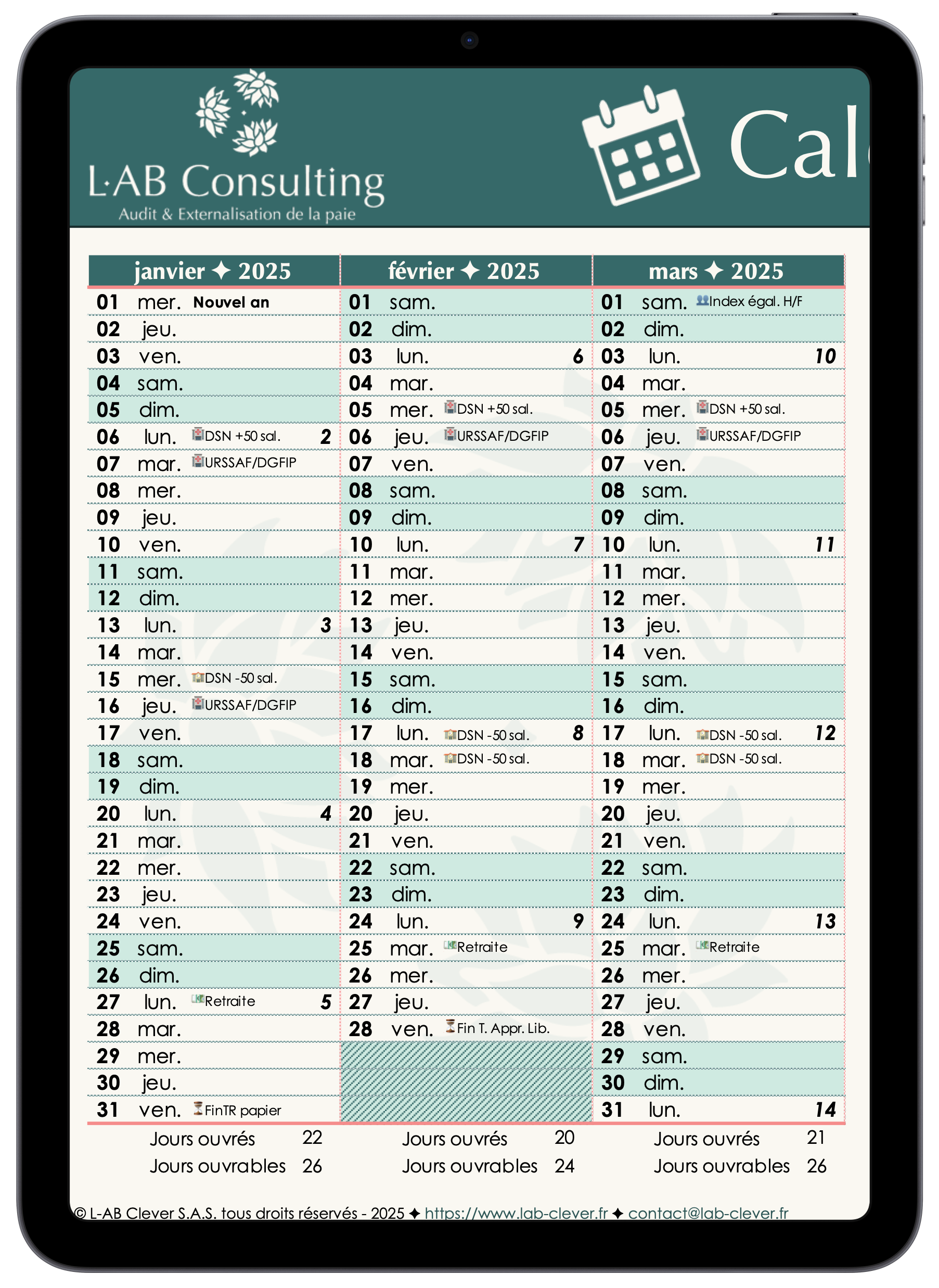 Calendrier paie 2025