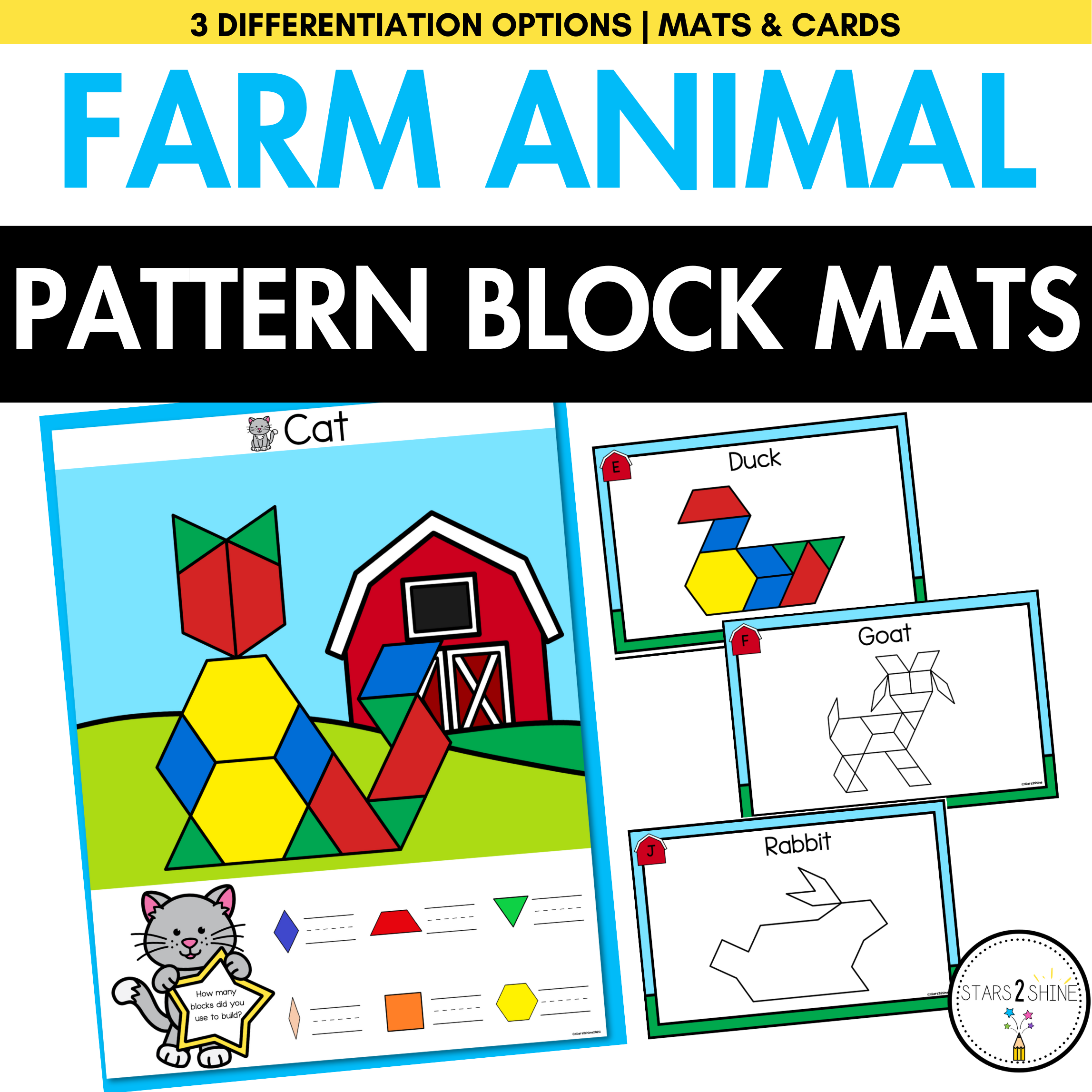 FREE Farm Animal Pattern Block Mats and Cards |STARS 2 SHINE