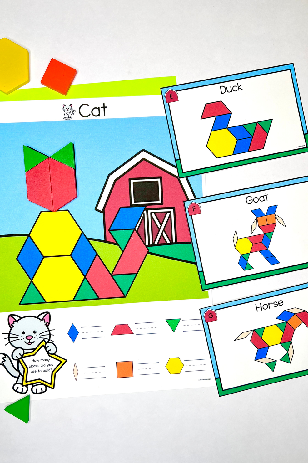 FREE Farm Animal Pattern Block Mats and Cards |STARS 2 SHINE