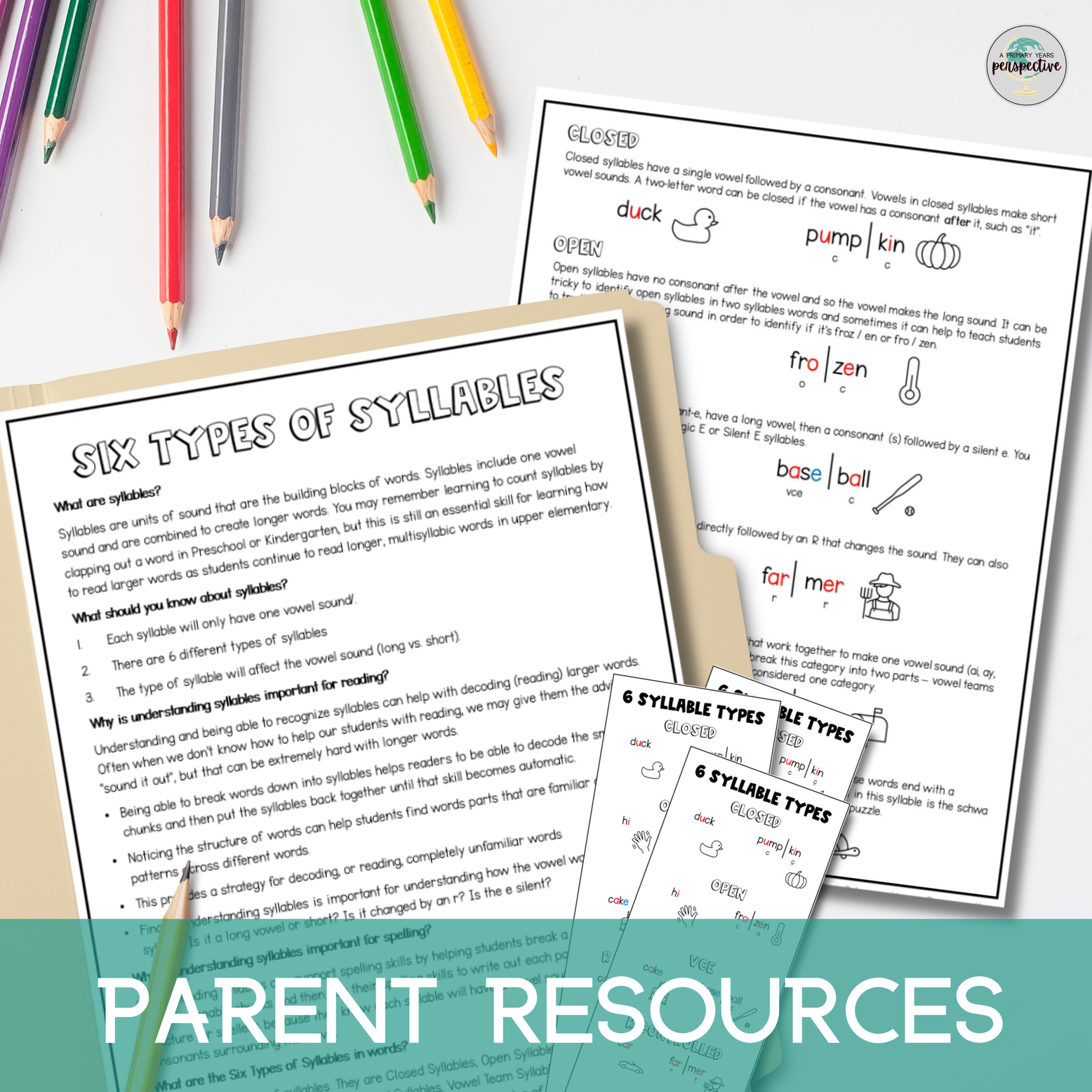 Six Types of Syllables Parent Resources