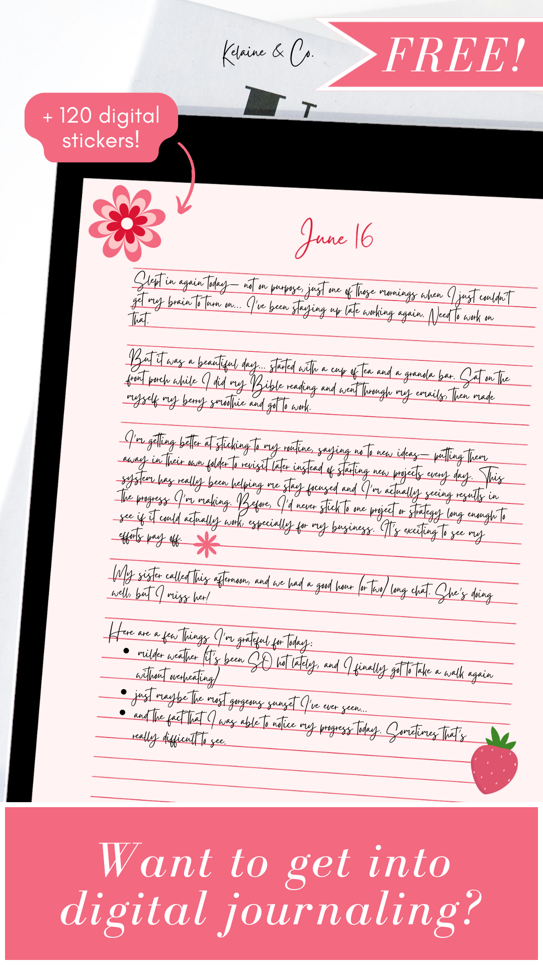 Free Pink Strawberry Daily Digital Journal