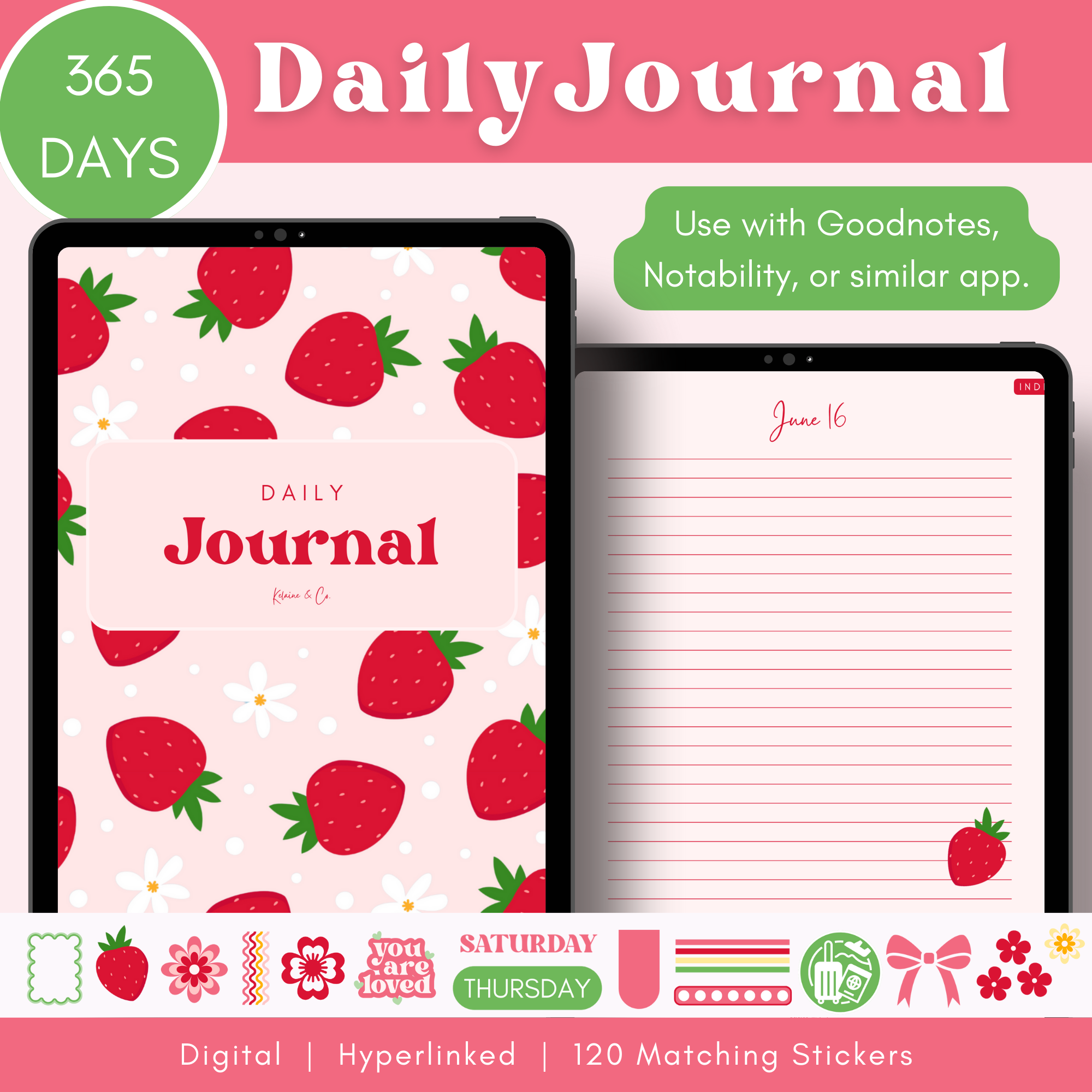 Free Pink Strawberry Daily Digital Journal