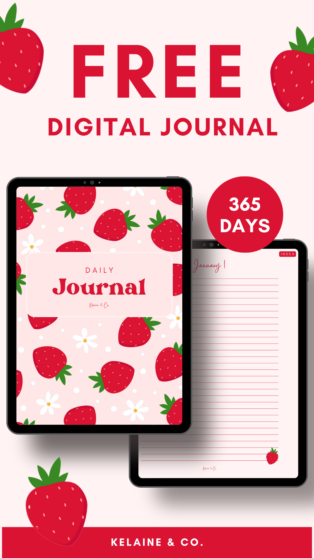 Free Pink Strawberry Daily Digital Journal