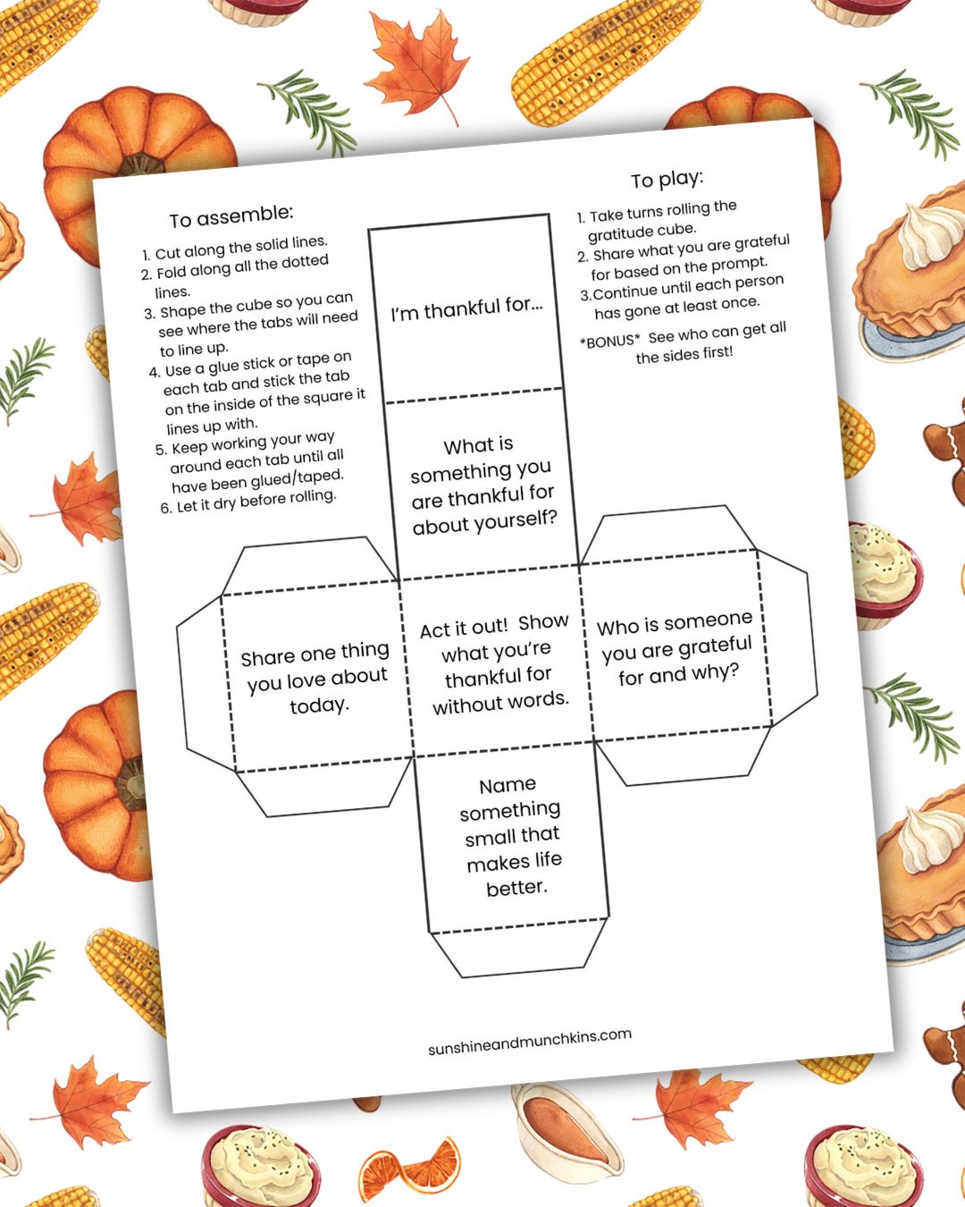{FREE} Gratitude Cube Printable - Sunshine and Munchkins